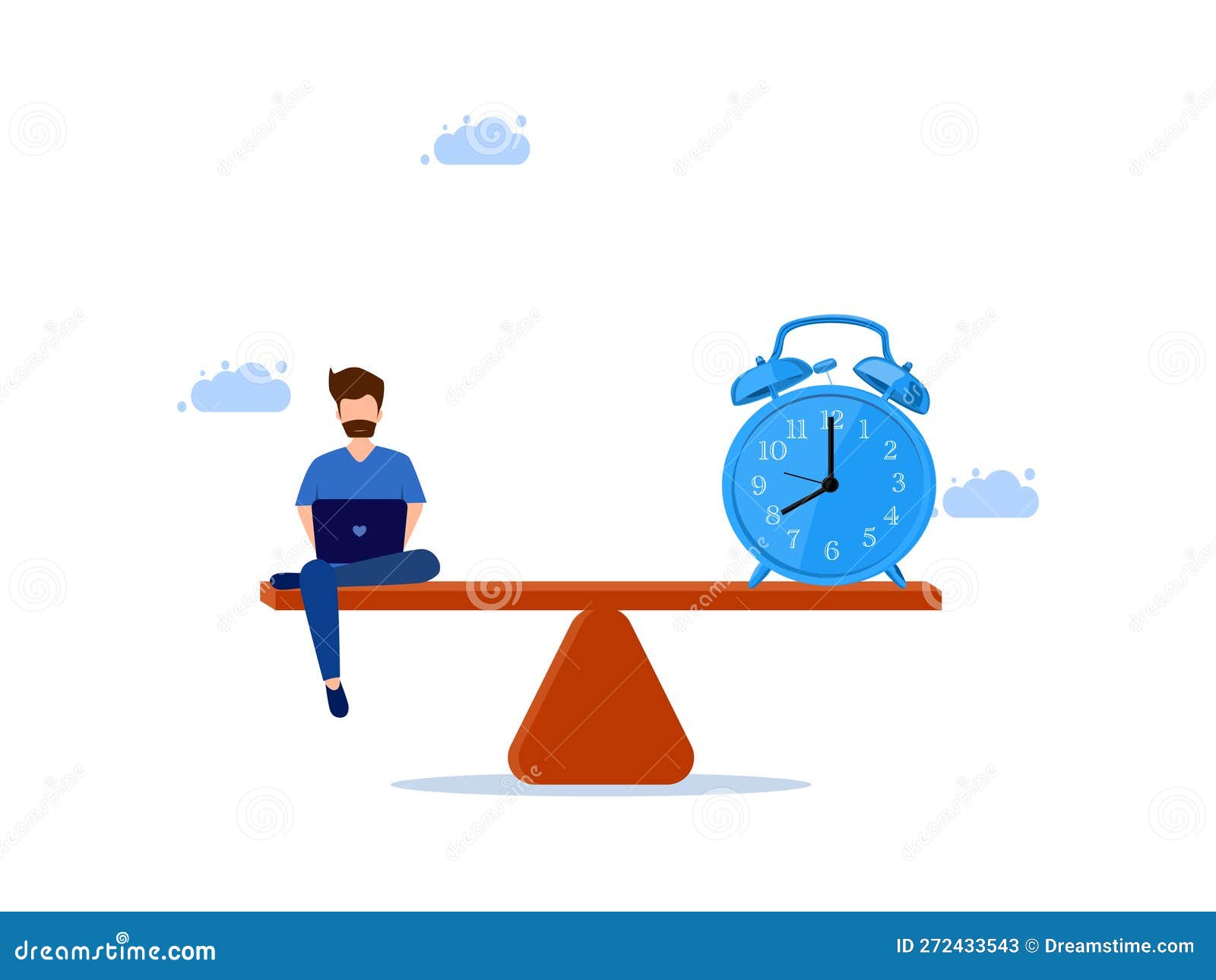 Man Working with Laptop and Clock on Scales. Balancing Work and Time ...