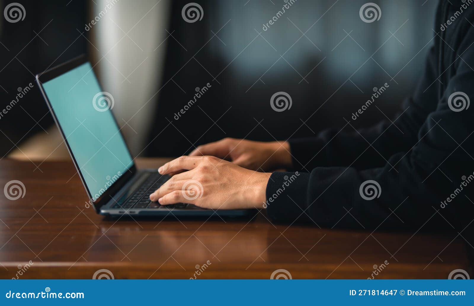 Man Working on Laptop Computer at Home Stock Image - Image of workplace ...