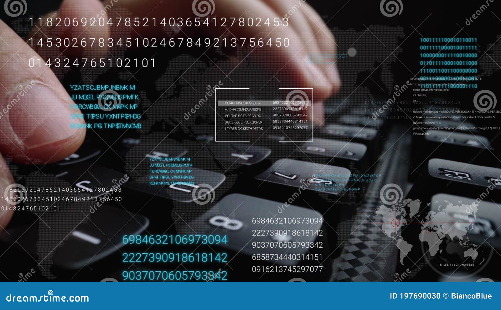 Man Working on Laptop Computer Keyboard with Graphic User Interface GUI ...