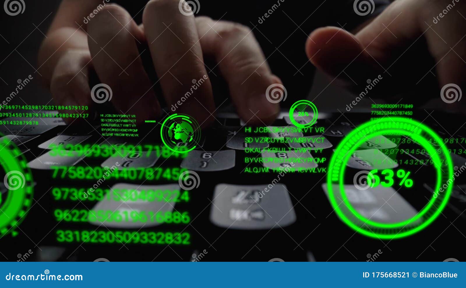 Man Working on Laptop Computer Keyboard with Graphic User Interface GUI ...