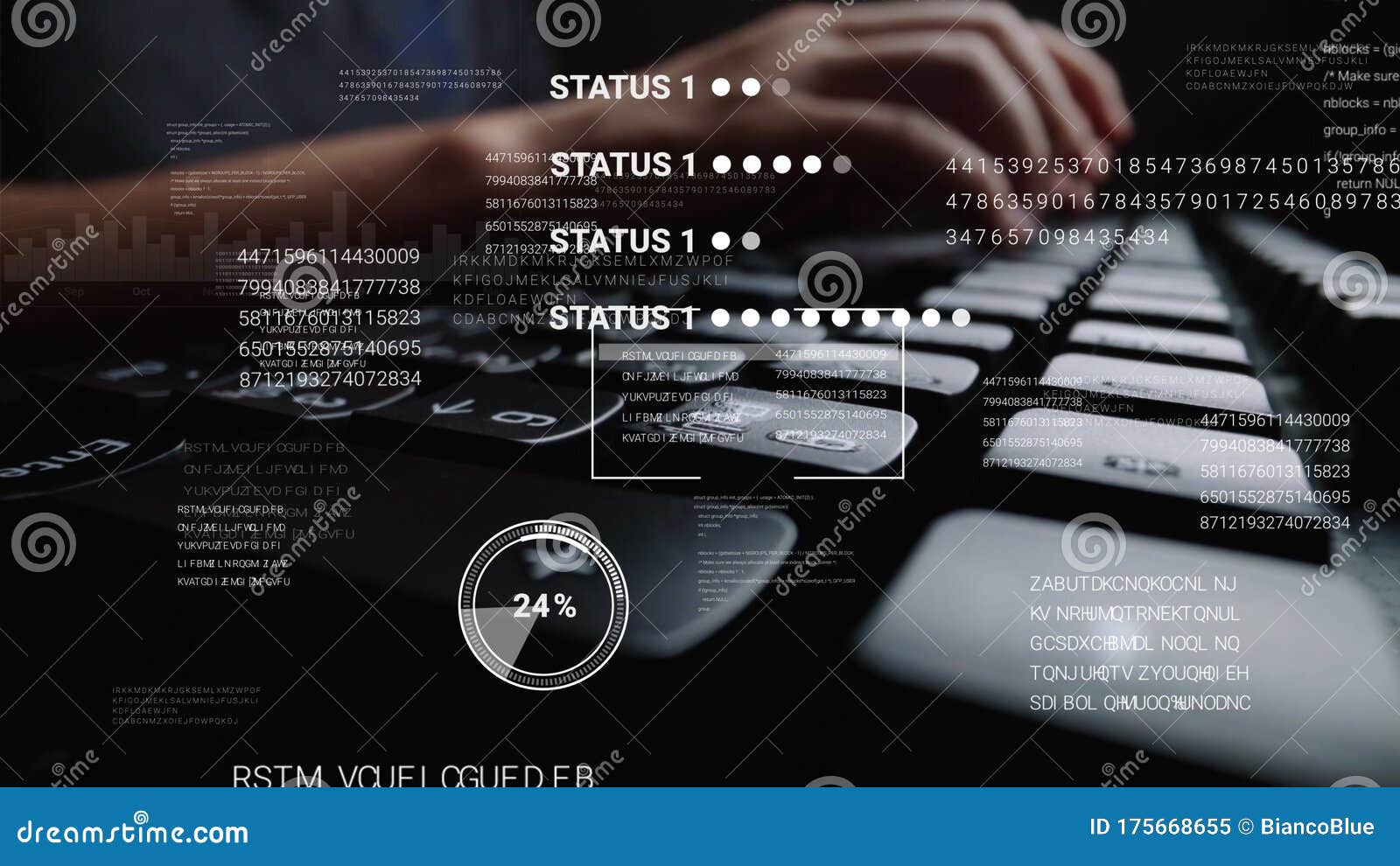 Man Working on Laptop Computer Keyboard with Graphic User Interface GUI ...