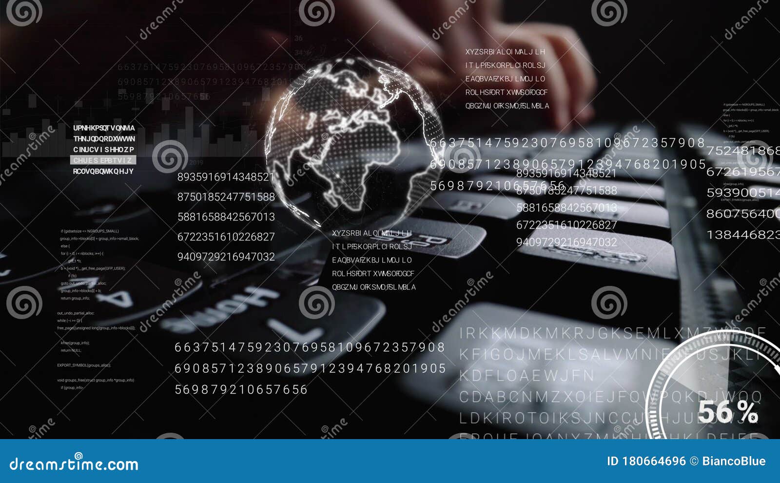 Man Working on Laptop Computer Keyboard with Graphic User Interface GUI ...