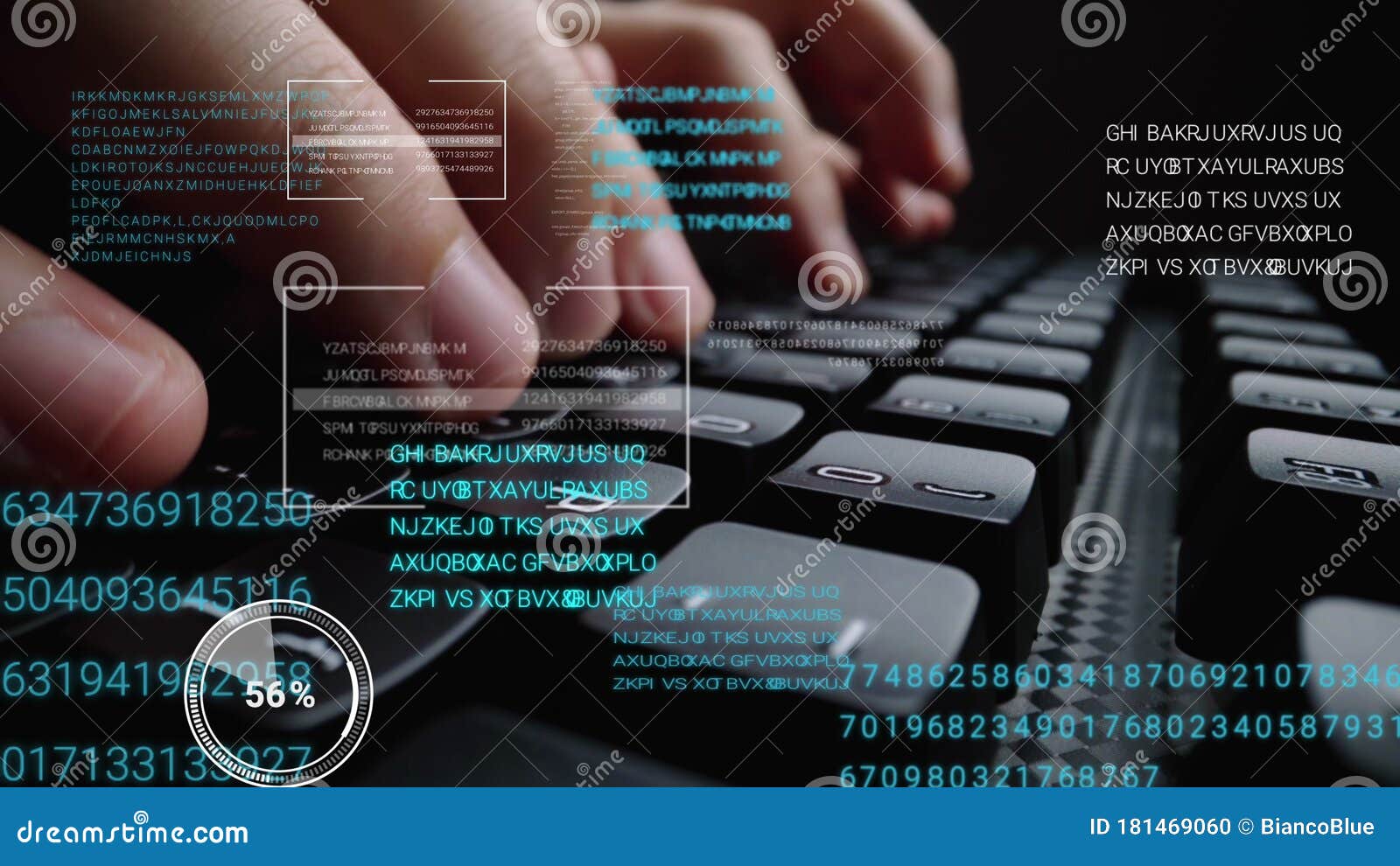Man Working on Laptop Computer Keyboard with Graphic User Interface GUI ...