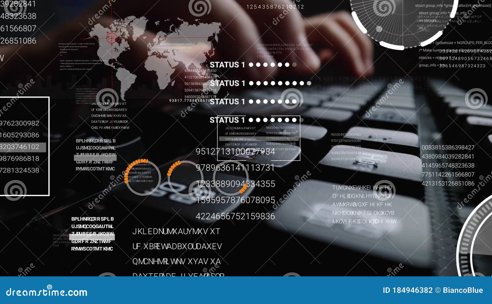 Man Working on Laptop Computer Keyboard with Graphic User Interface GUI ...