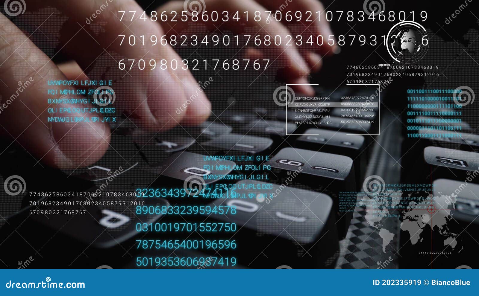 Man Working on Laptop Computer Keyboard with Graphic User Interface GUI ...