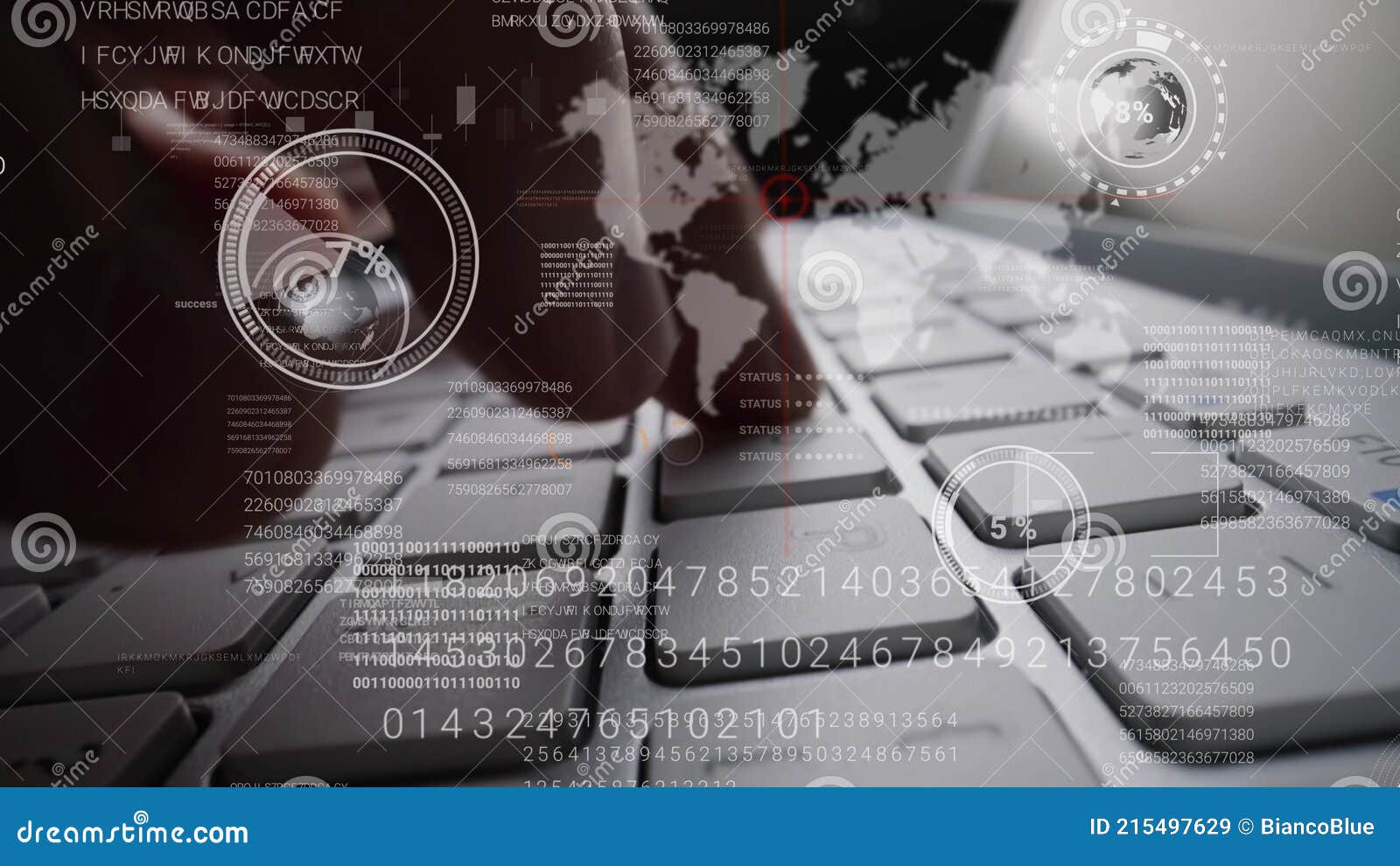 Man Working on Laptop Computer Keyboard with Graphic User Interface GUI ...