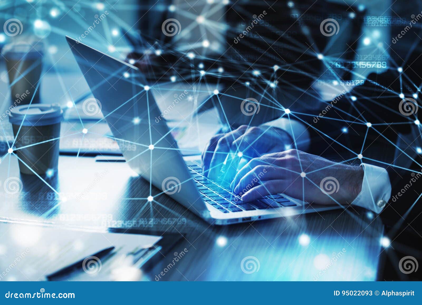 Man Working on a Laptop. Concept of Internet Sharing and ...