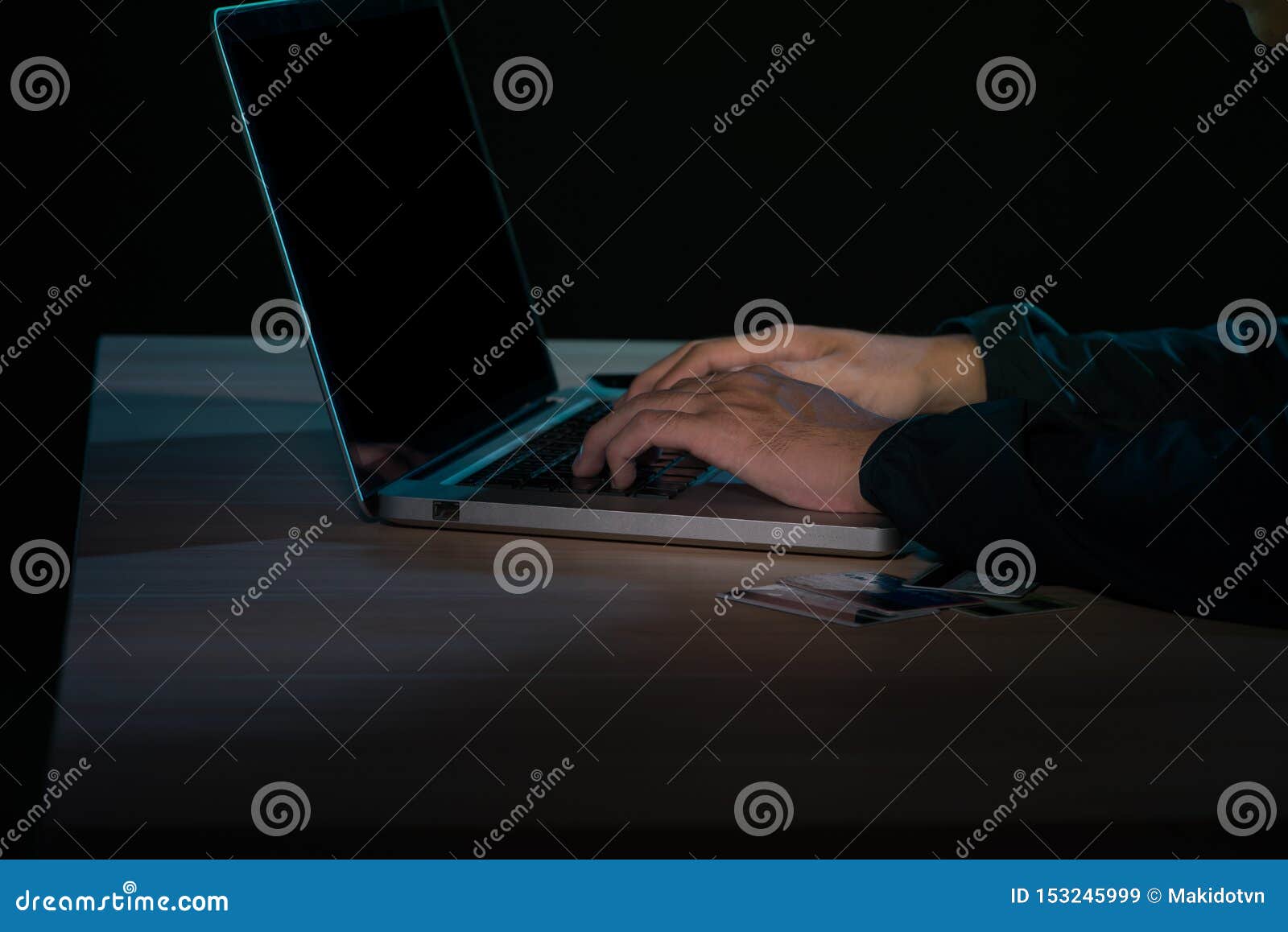 Man Working on Laptop in Dark Room Stock Image - Image of room ...