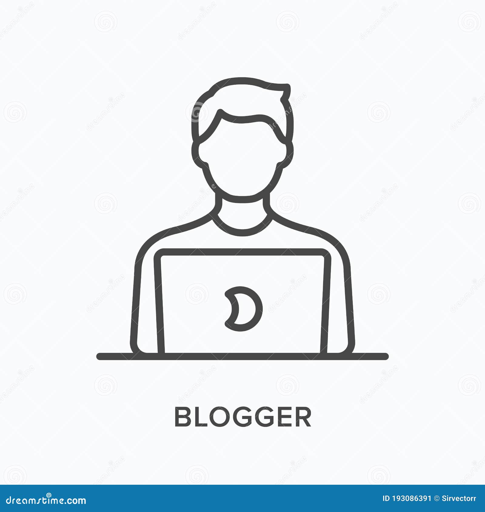 Man Working on Laptop Flat Line Icon. Vector Outline Illustration of ...