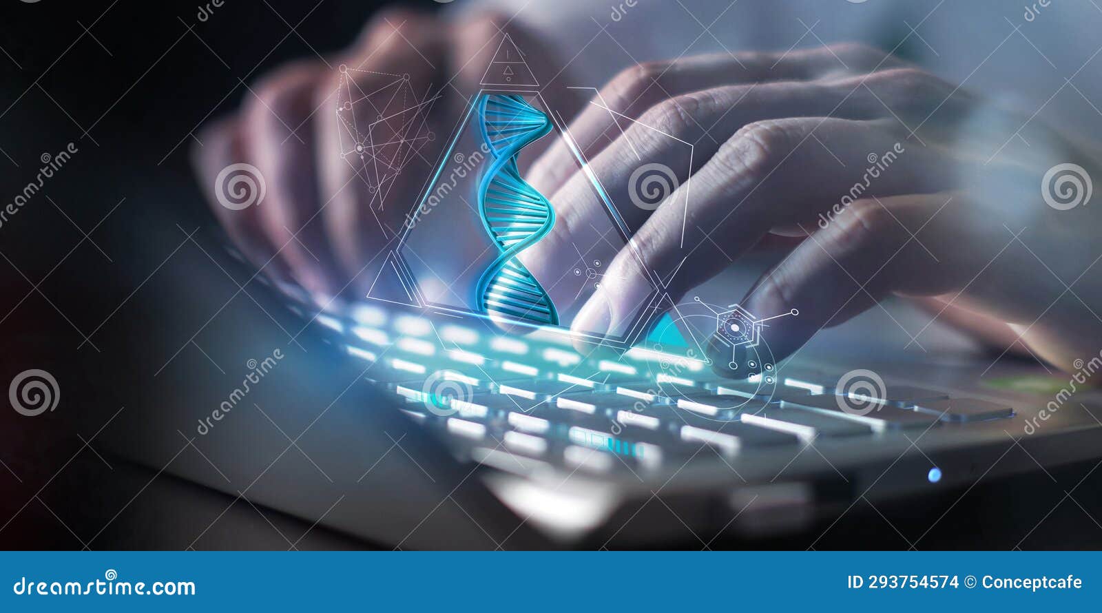 DNA Analysis in the Form of a Projection in Front of a Laptop. Stock ...