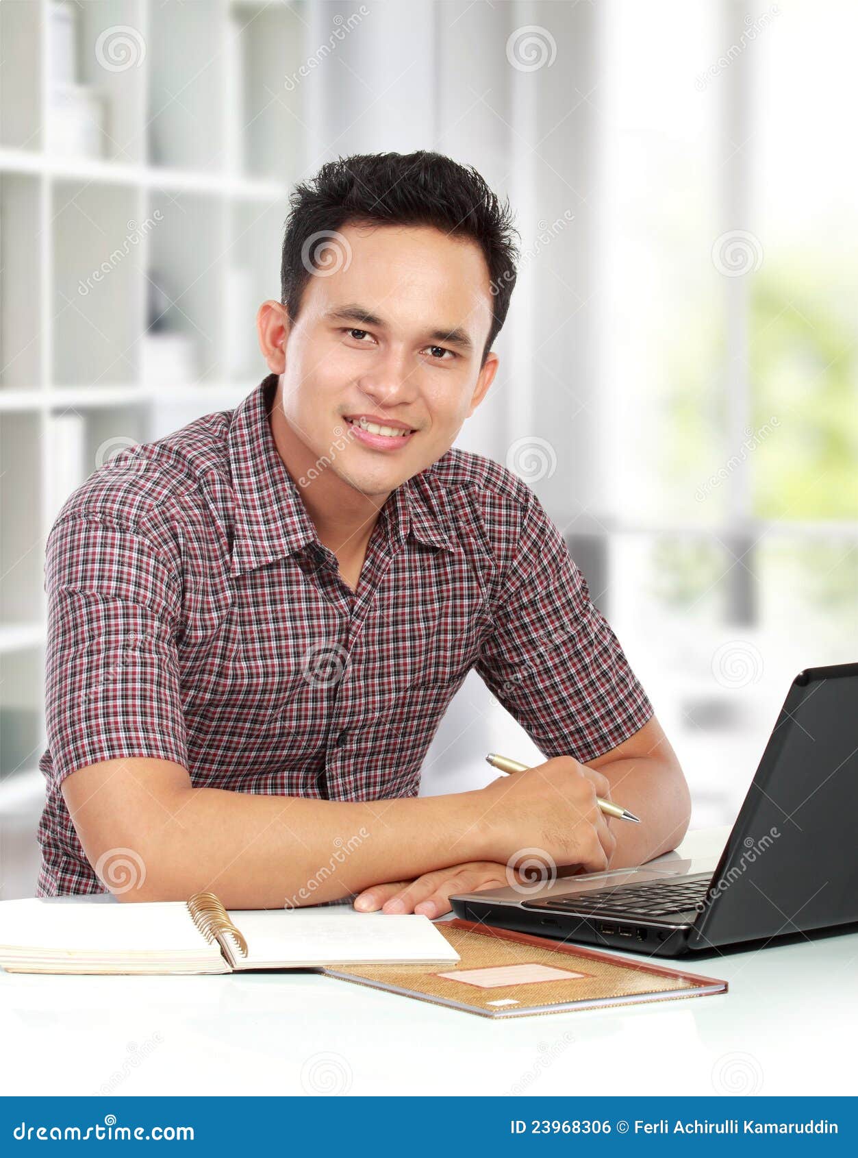 Man Working with Laptop at His Desk Stock Photo - Image of laptop ...