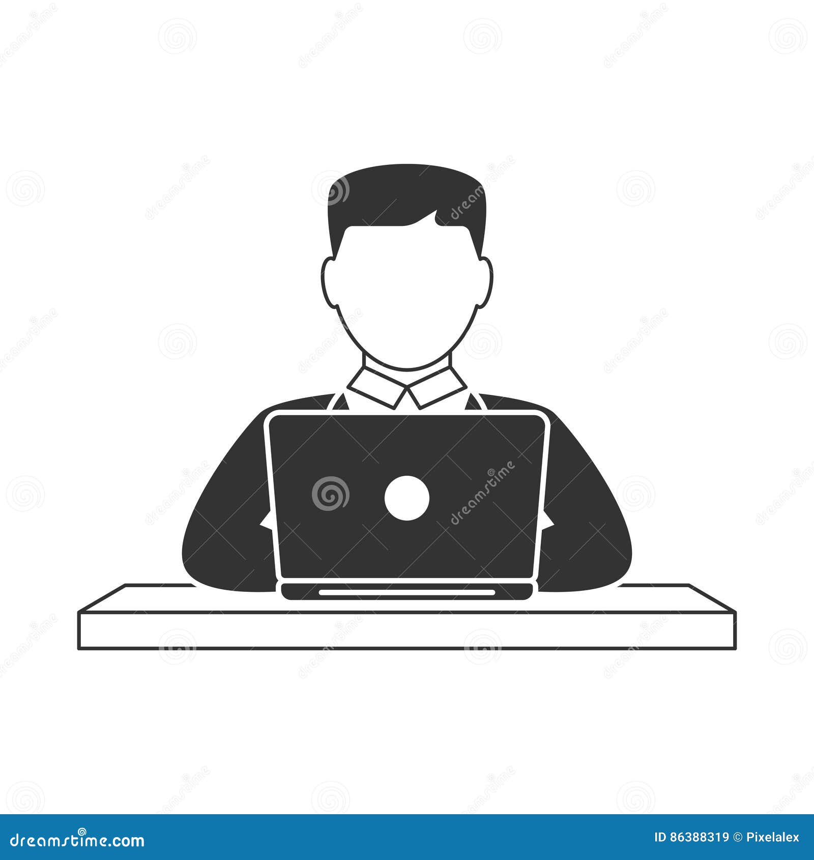 Man working on laptop icon stock vector. Illustration of flat - 86388319