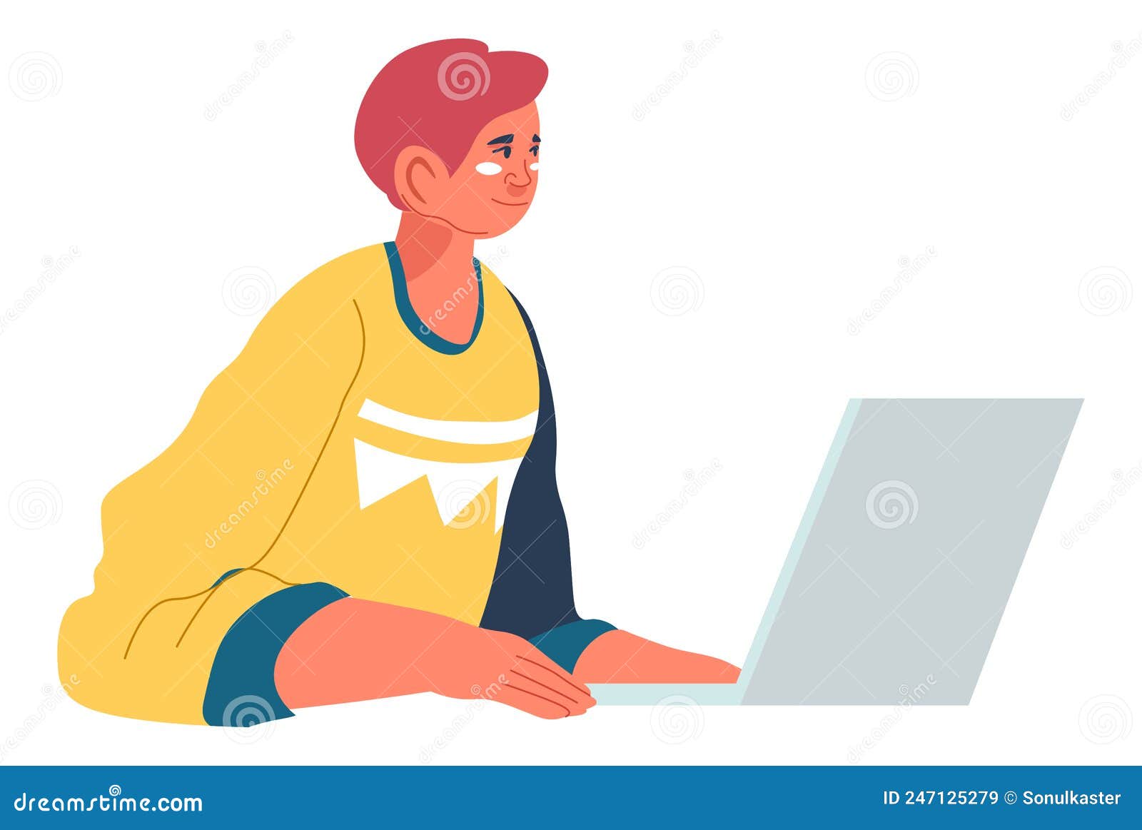 Man Working on Laptop, Modern Technologies Gadget Stock Vector ...