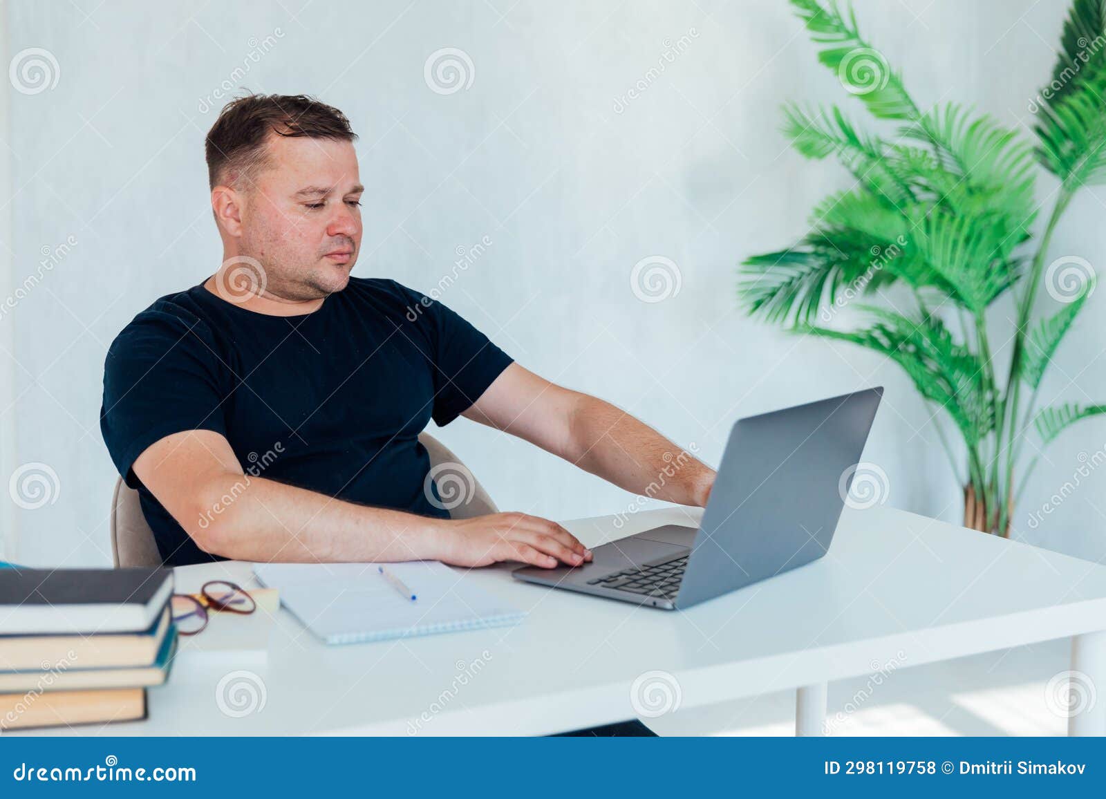 Man Working on Laptop in Office Cabinet Stock Photo - Image of adult ...