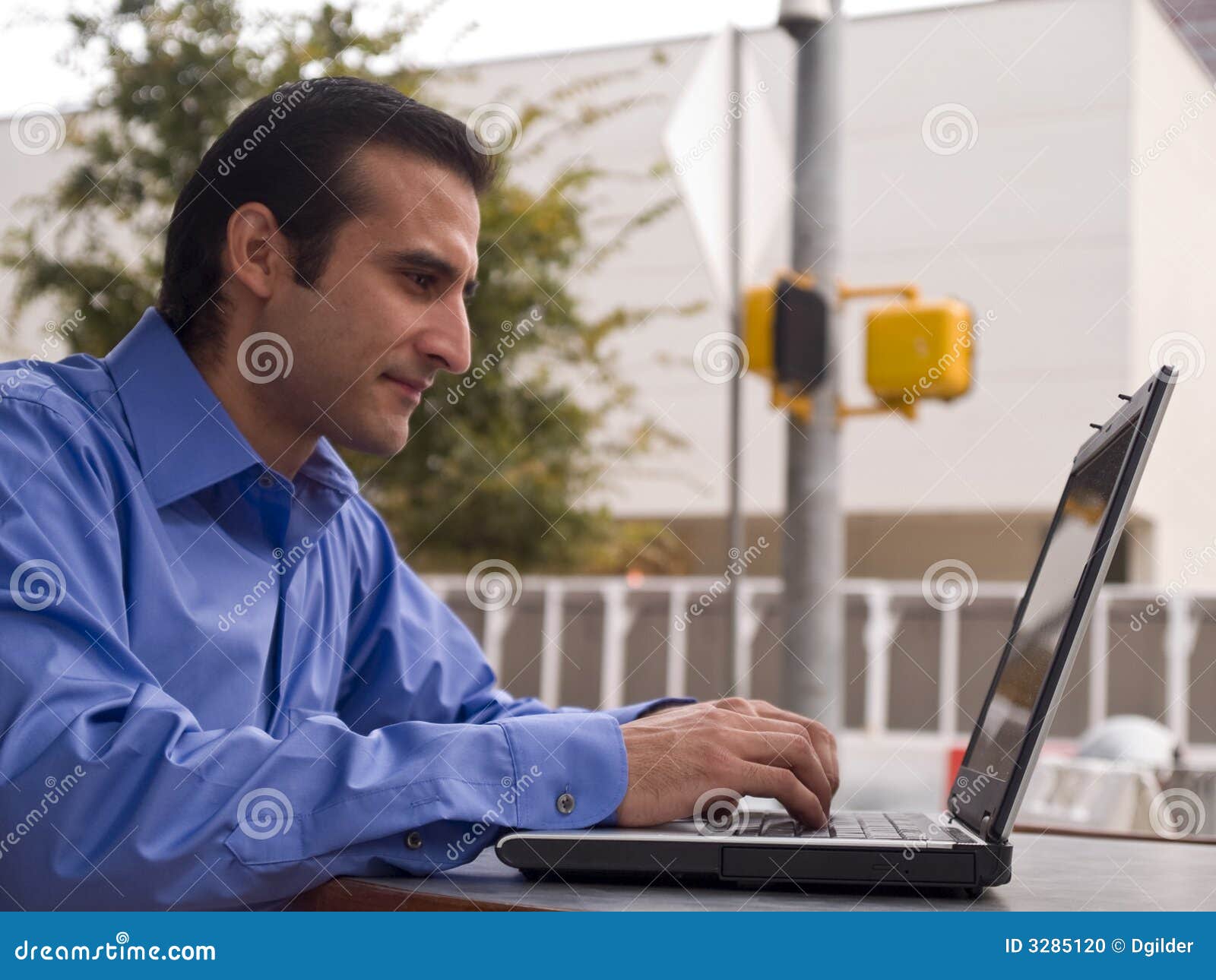 Man Working at Laptop Outdoor Stock Photo - Image of executive, city ...