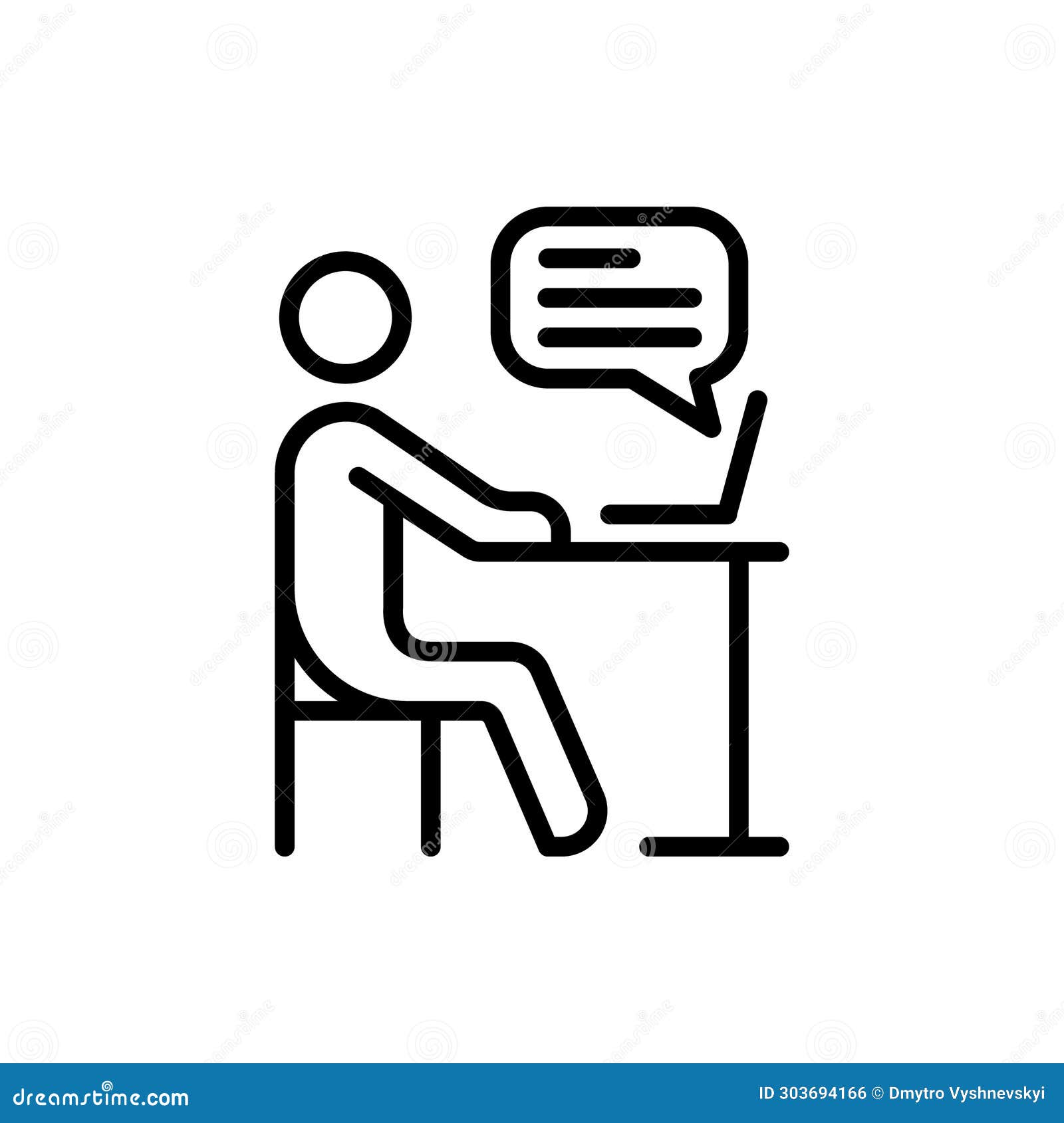 Man Working on Laptop Outline Vector Icon Stock Vector - Illustration ...