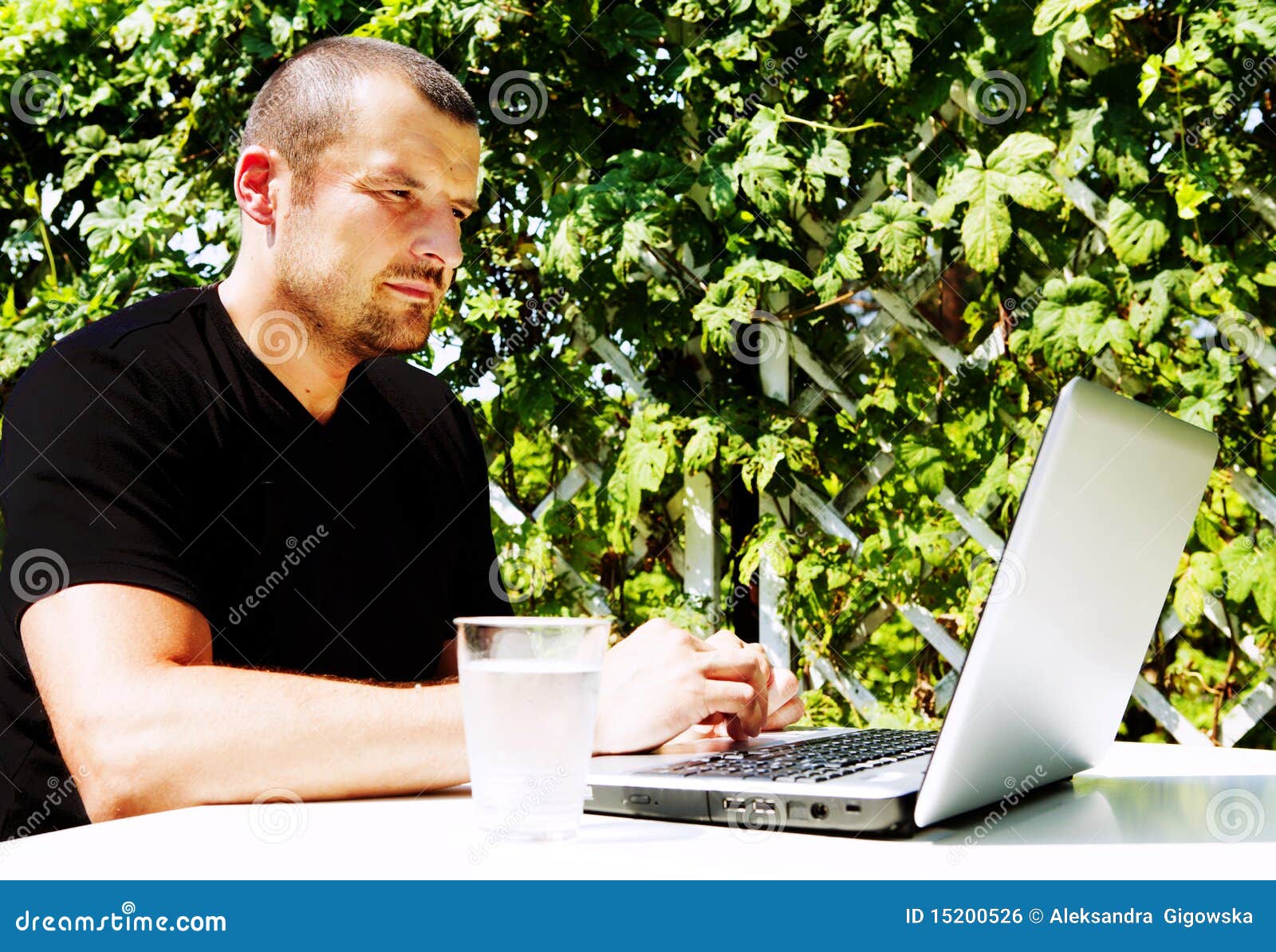 Man Working with Laptop Outside Stock Photo - Image of business, adult ...
