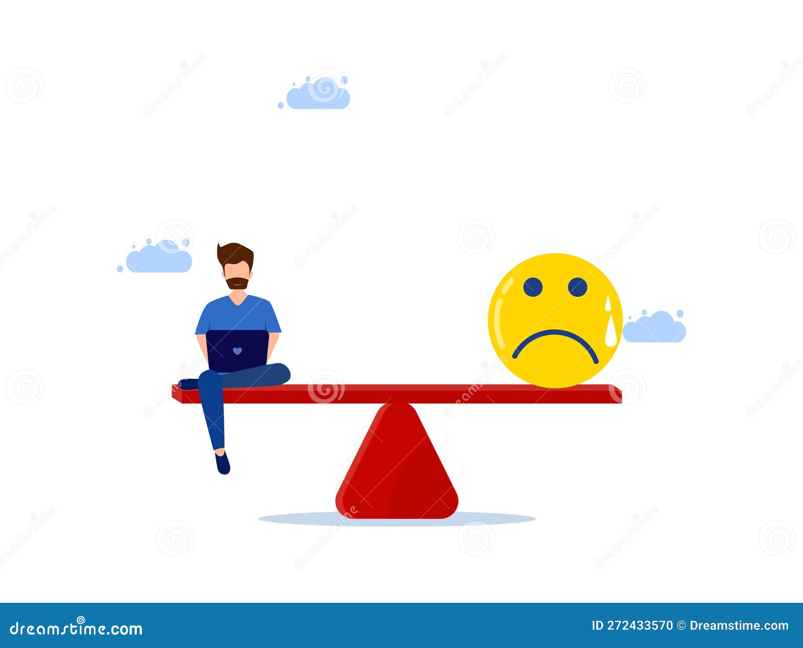 Man Working with Laptop and Sadness on the Scales. Losing Balance ...