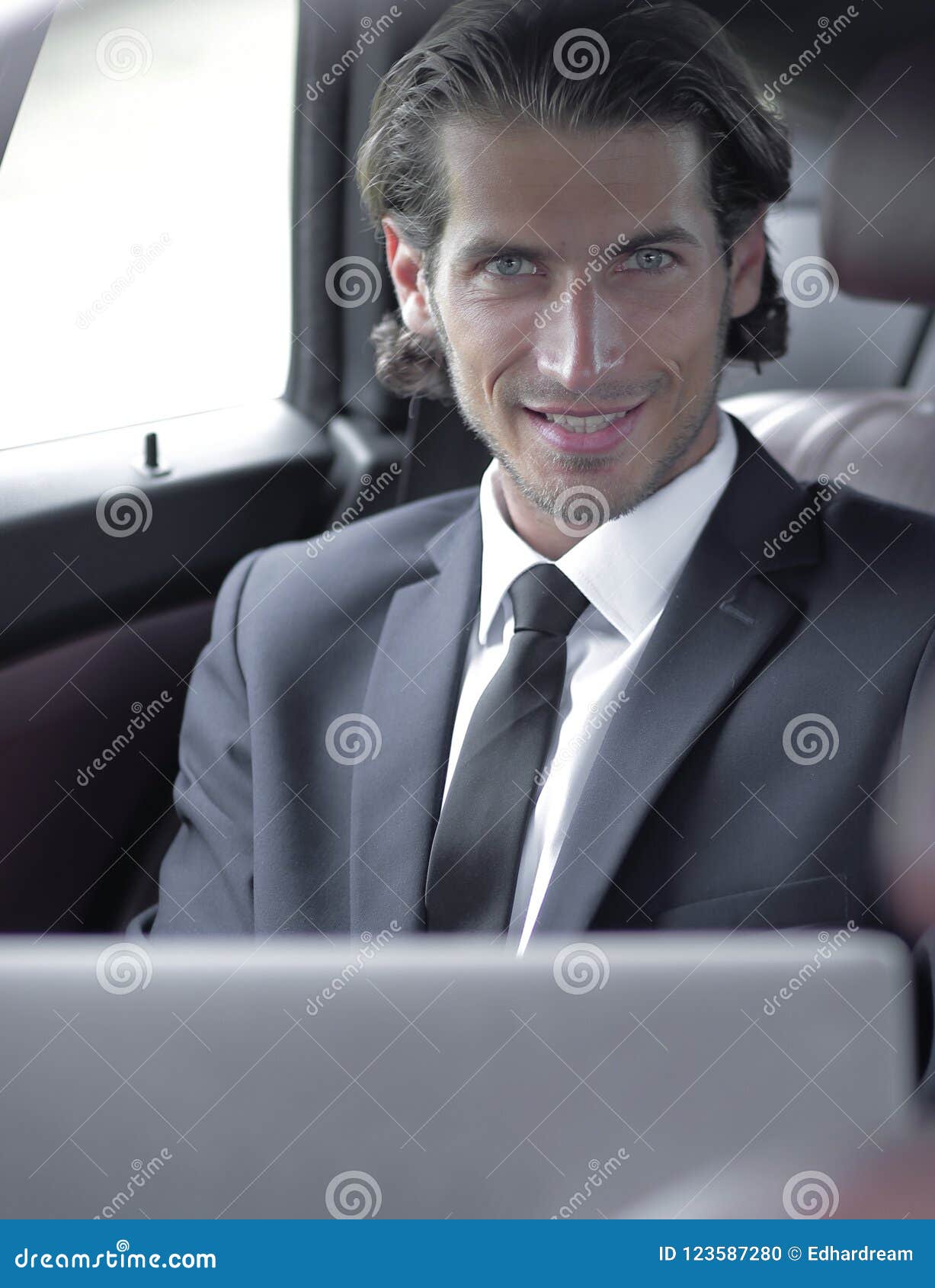 Man Working on Laptop while Sitting in the Car Stock Photo - Image of ...