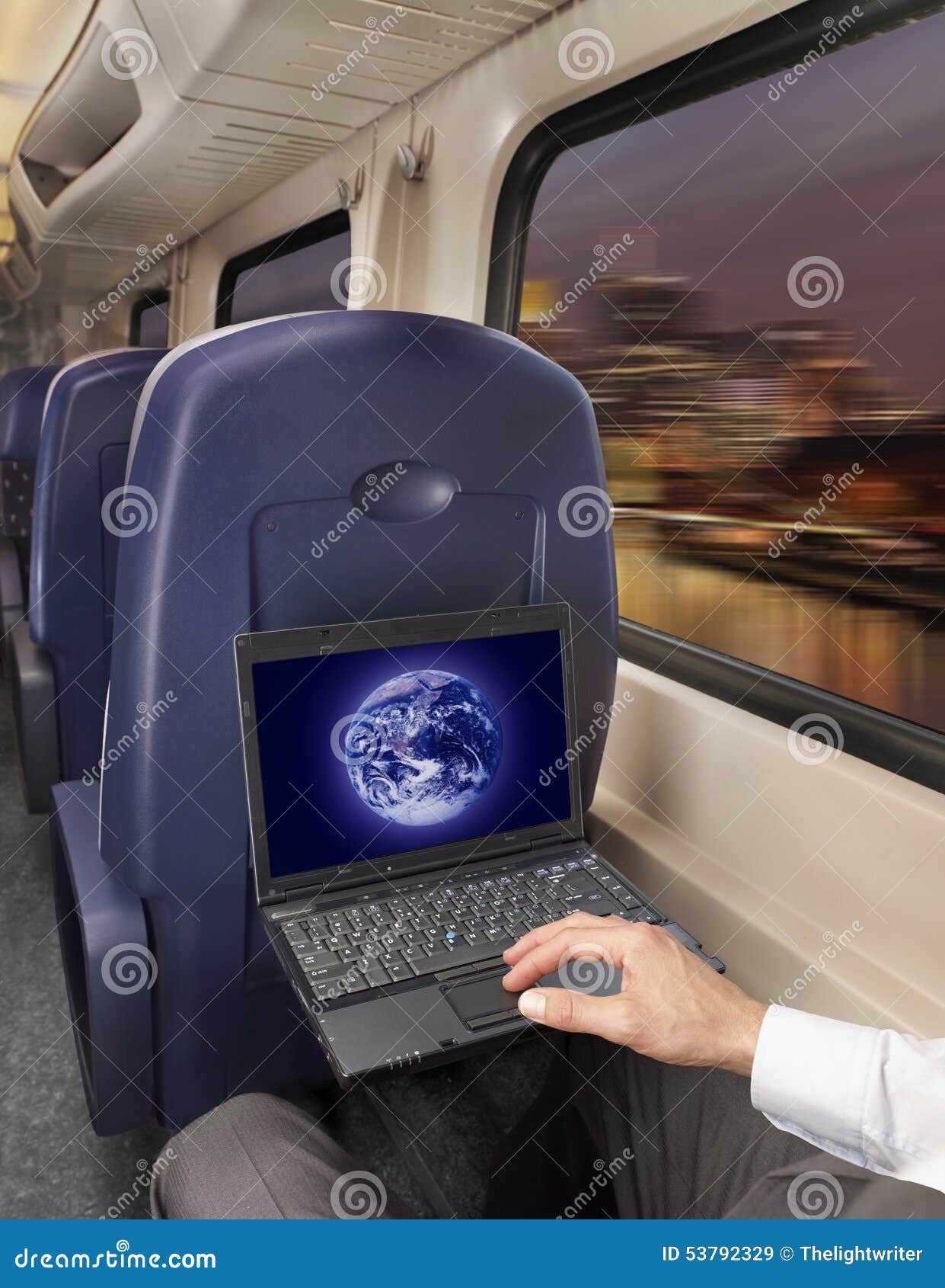 Man Working on a Laptop in the Train Stock Image - Image of computer ...