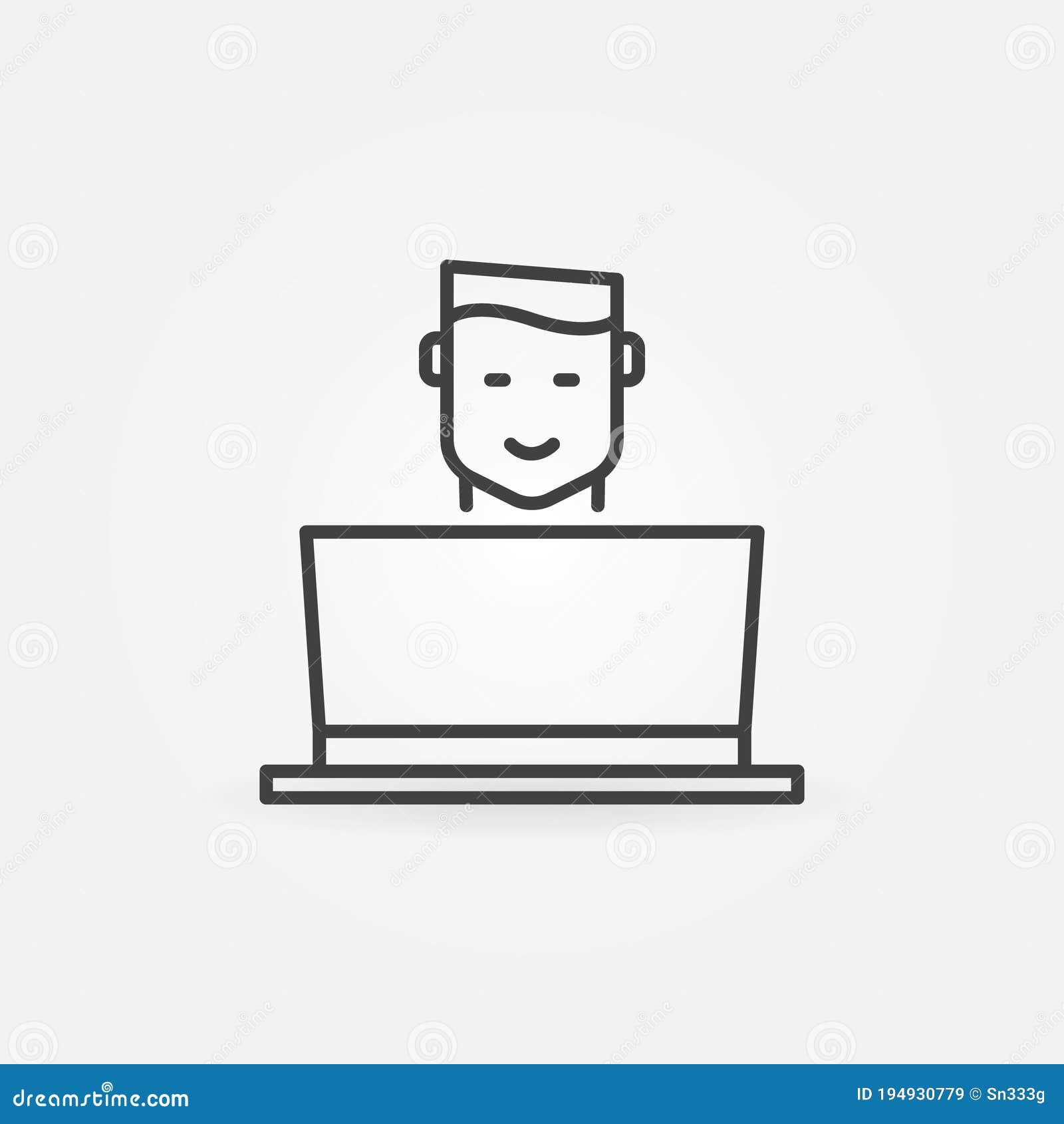 Man Working on Laptop Vector Concept Icon in Thin Line Style Stock ...