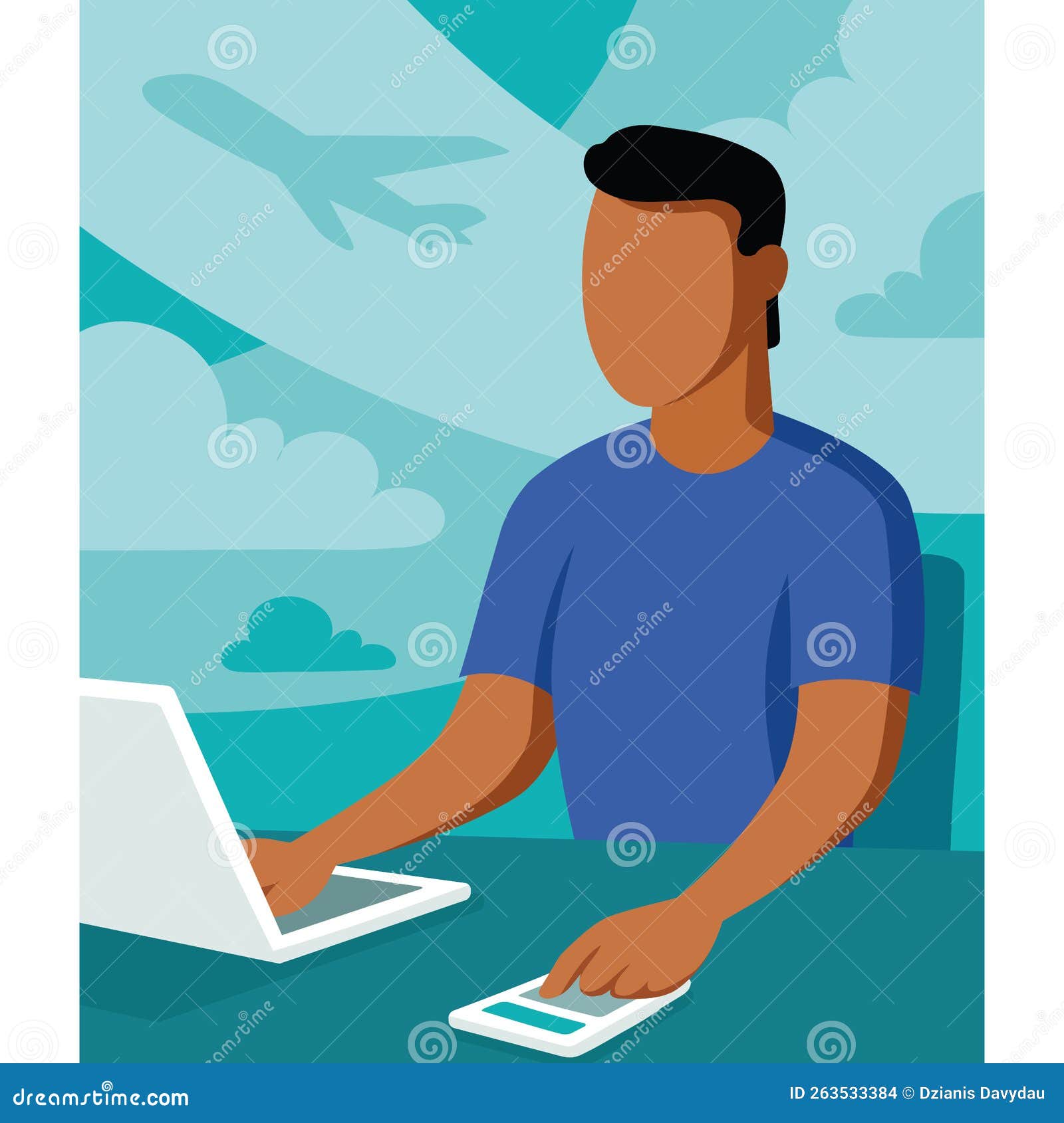 Man Working on a Laptop Vector Illustration Stock Vector - Illustration ...