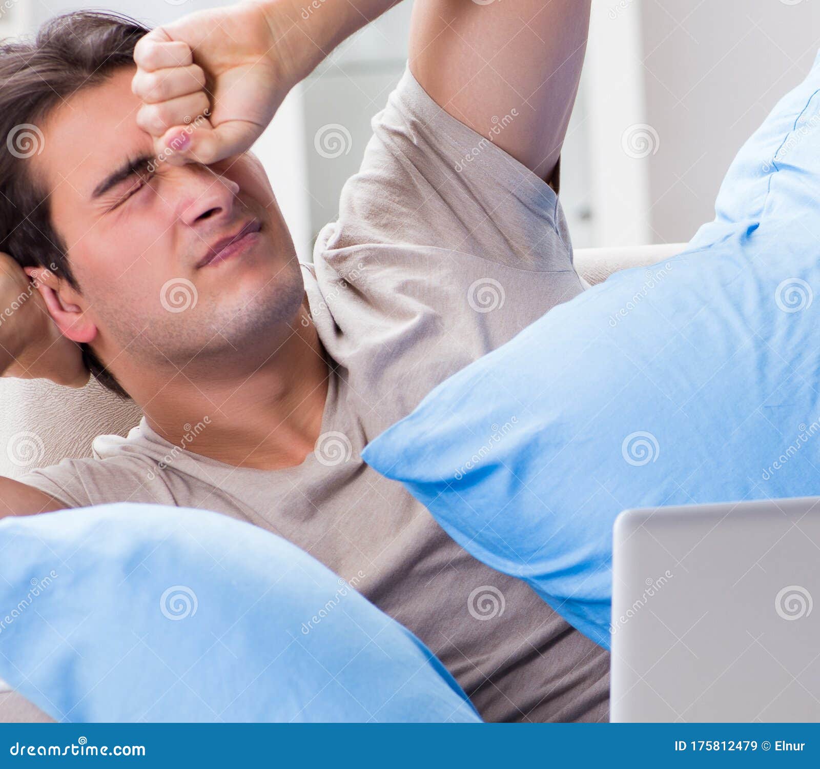 Man Working Late at His Laptop at Home Stock Image - Image of awake ...