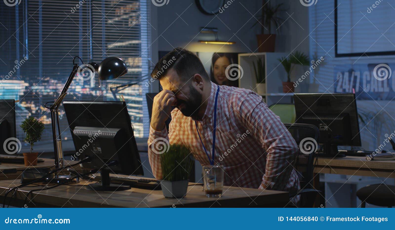 Man Working Late at Night in an Office Stock Photo - Image of support ...