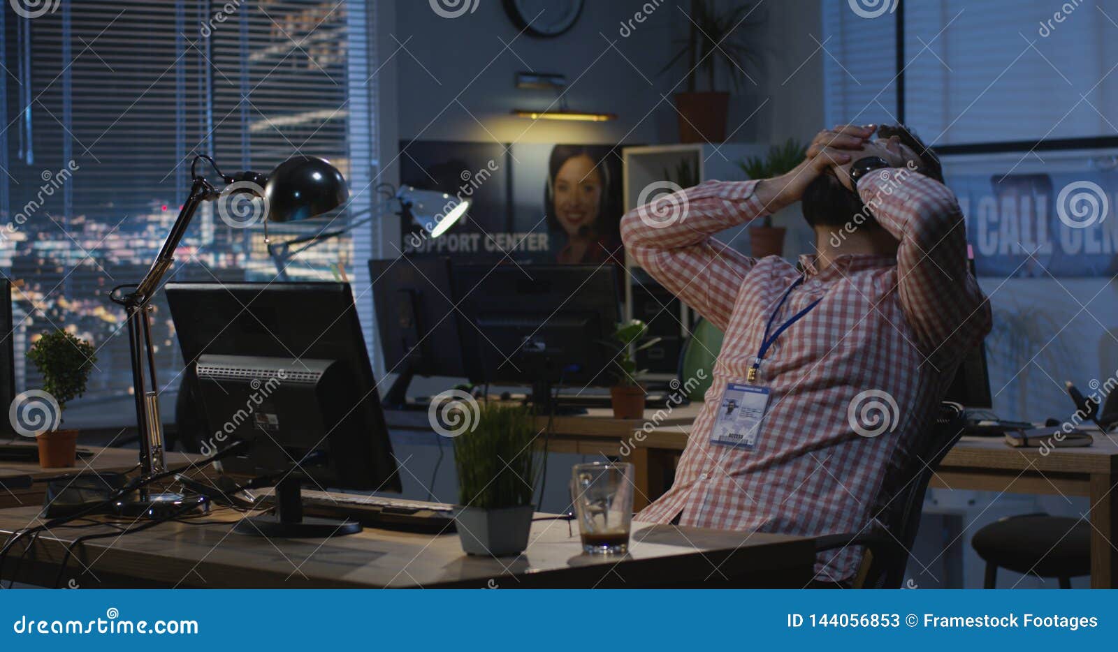 Man Working Late at Night in an Office Stock Image - Image of ...