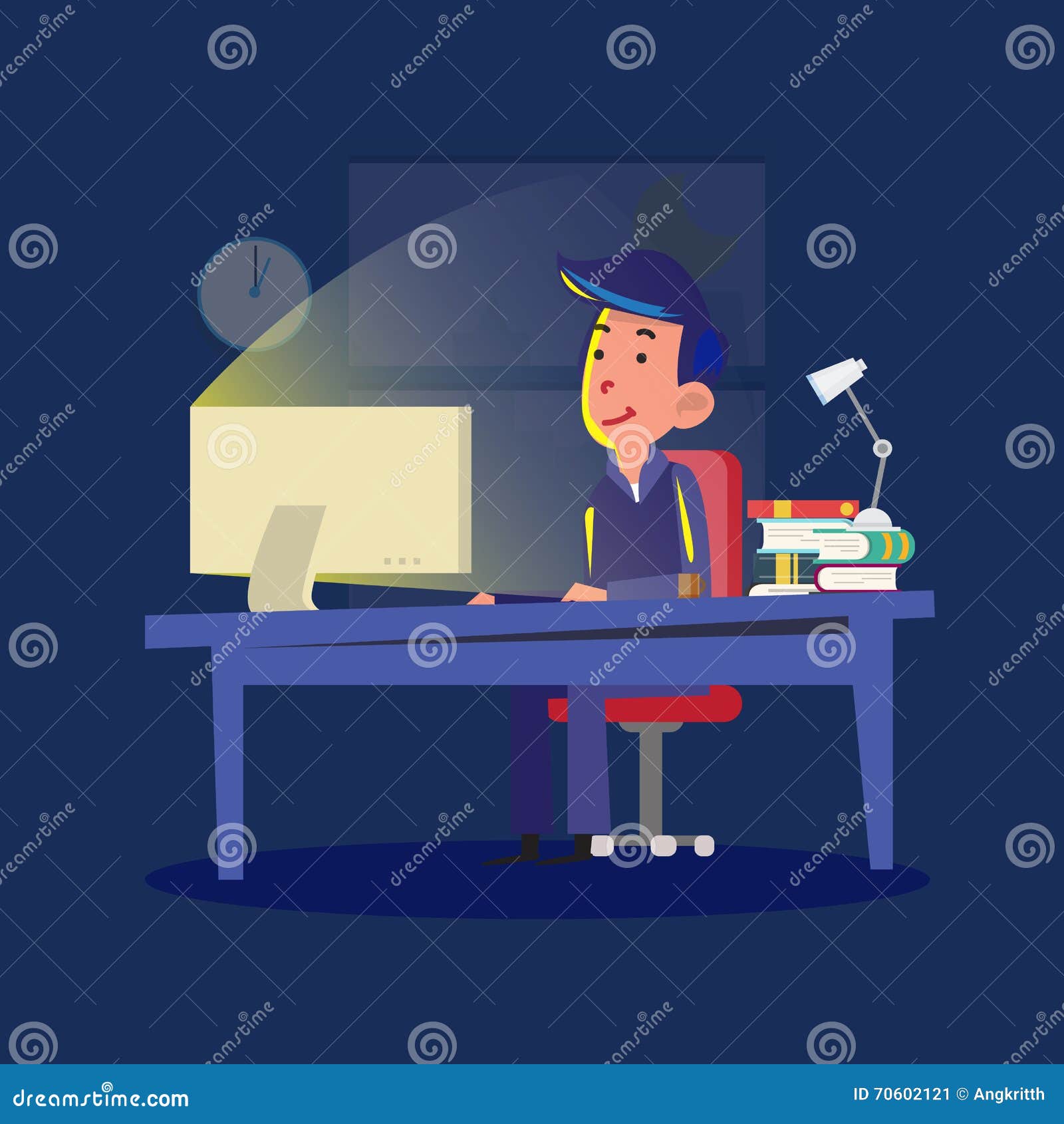 Man Working Late Night. Workload Concept - Stock Illustration ...