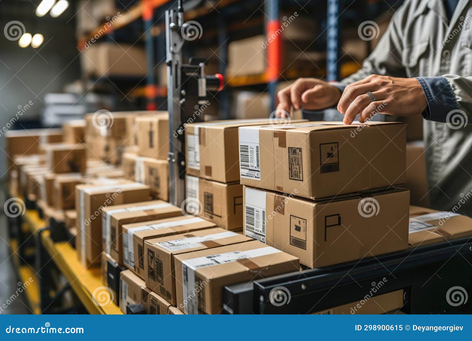 A Man Working on a Machine for Printing Labels and Barcode on Boxes in ...