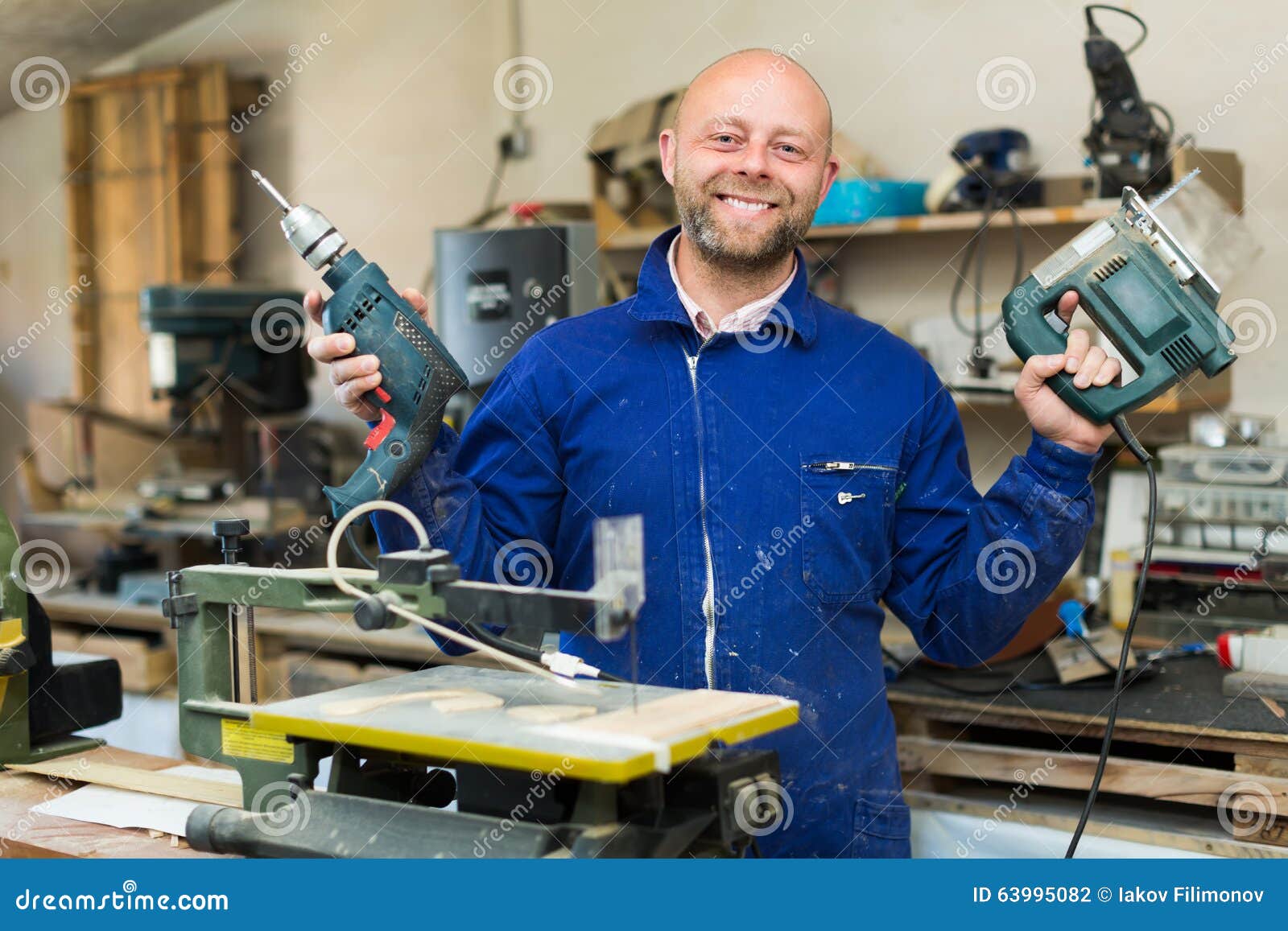Man Working on a Machine at Wood Workshop Stock Photo - Image of male ...