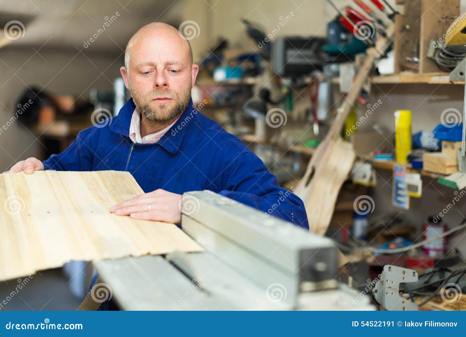 Man Working on a Machine at Wood Workshop Stock Image - Image of hobby ...