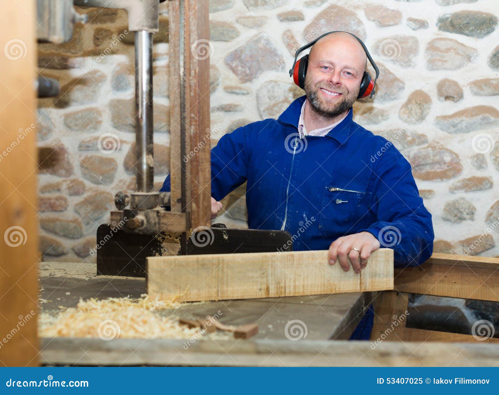 Man Working on a Machine at Wood Workshop Stock Image - Image of person ...