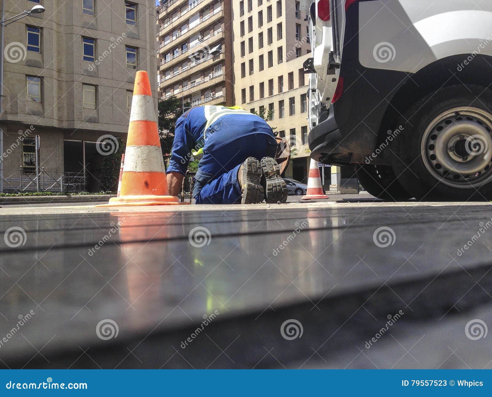 Man Working at Manhole on Cables Optical Fiber Stock Image - Image of ...