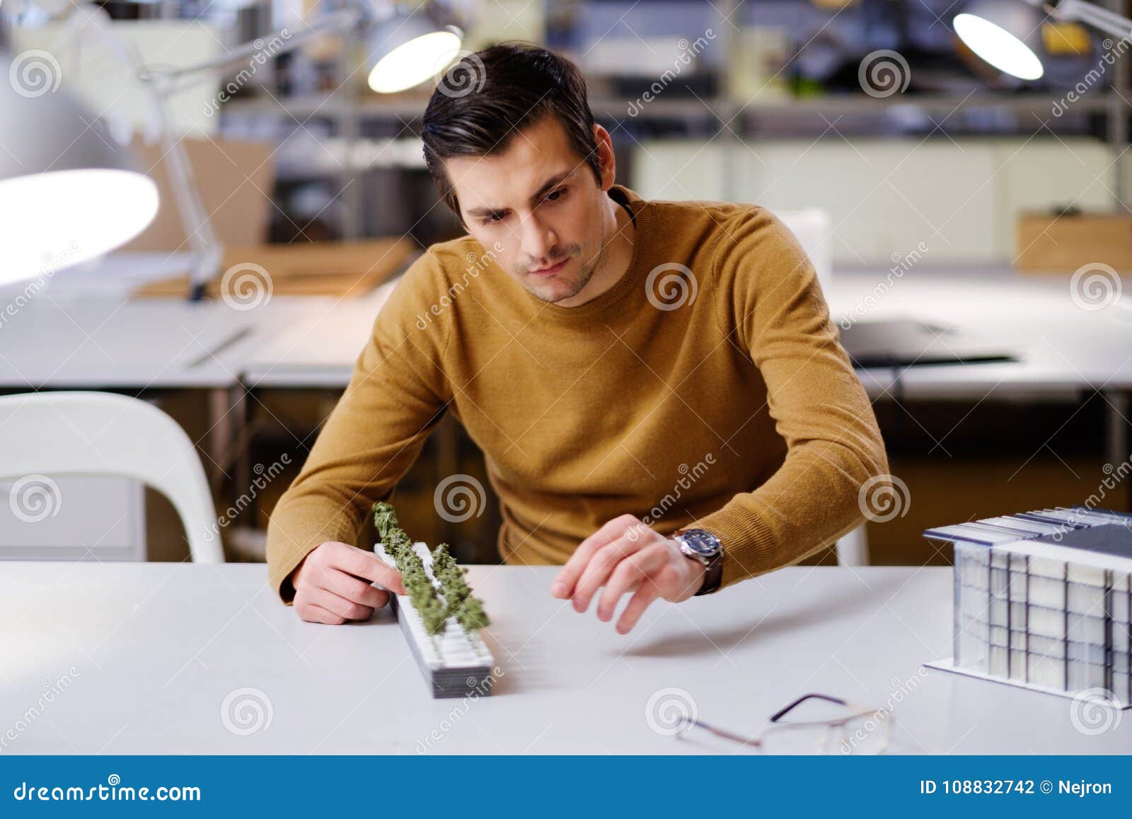 Man Working with Maquette in Design and Engineering Architecture Stock ...
