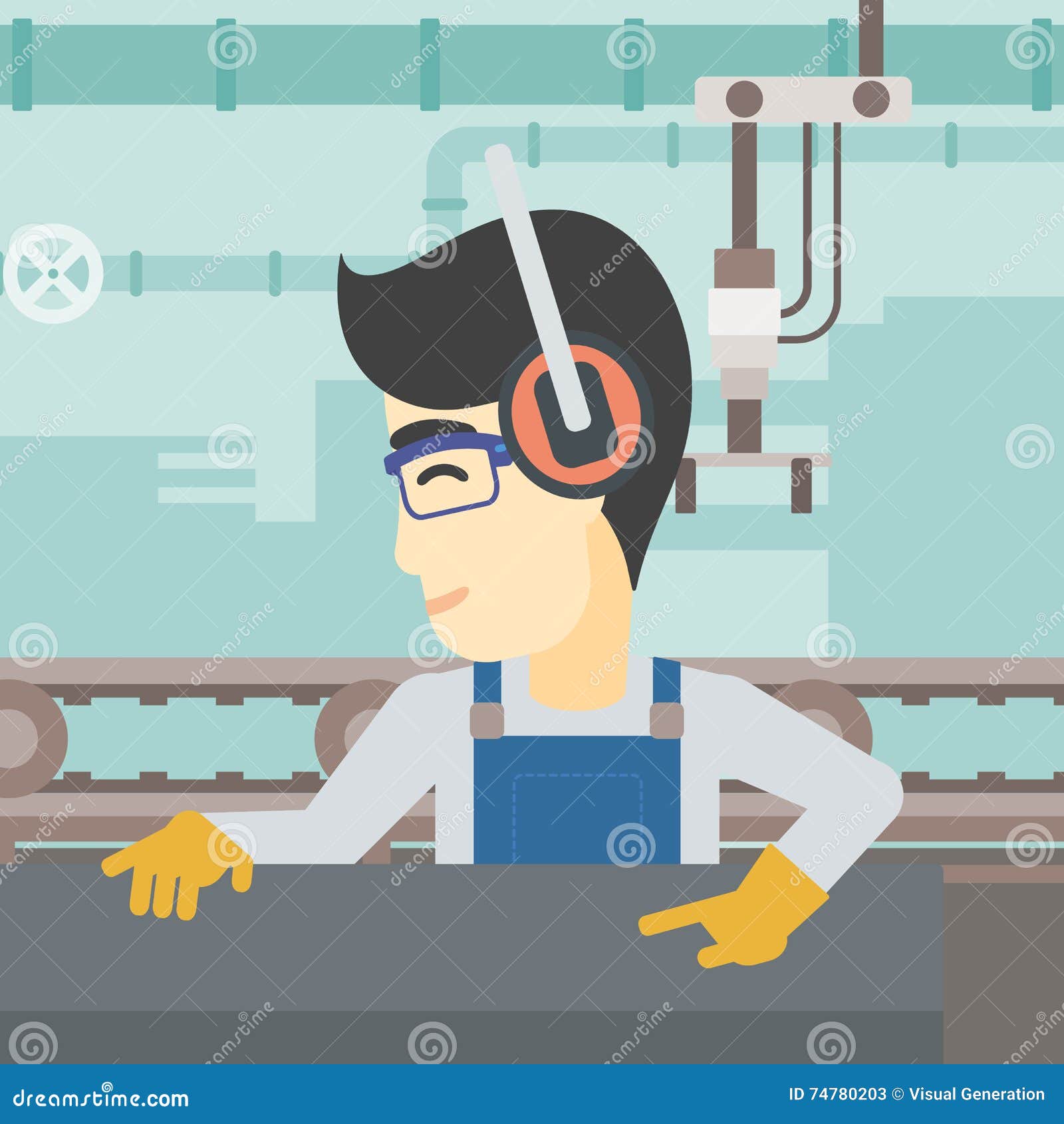 Man Working on Metal Press Machine. Stock Vector - Illustration of male ...