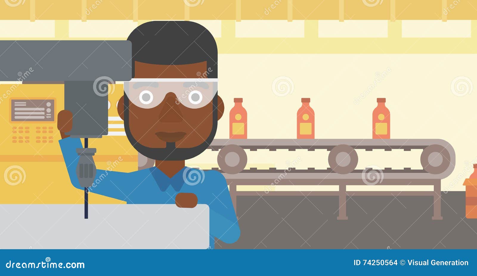 Man Working on Milling Machine. Stock Vector - Illustration of male ...