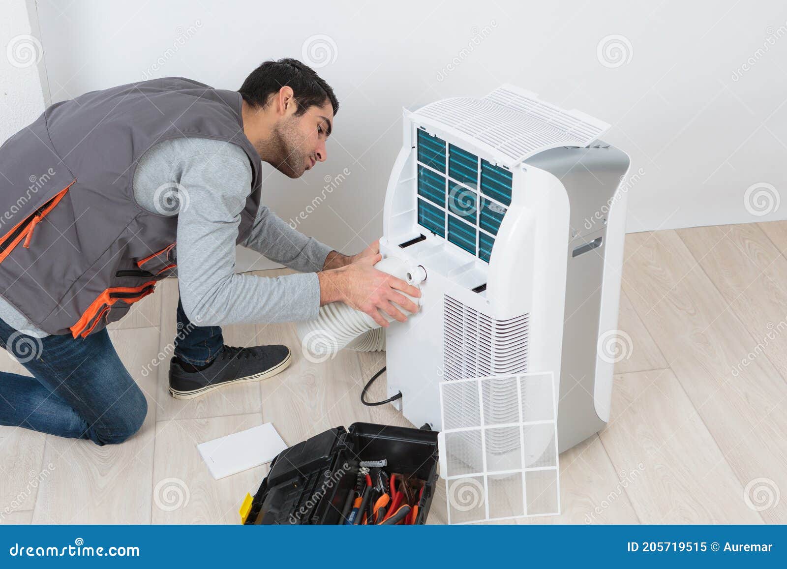 Man Working on Mobile Air Conditioning Unit Stock Image - Image of ...