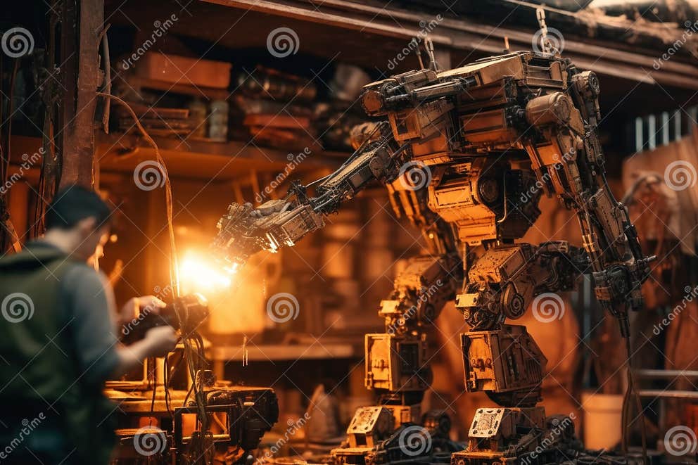 A Man Working on a Model of a Robot. Generative AI Image. Stock ...