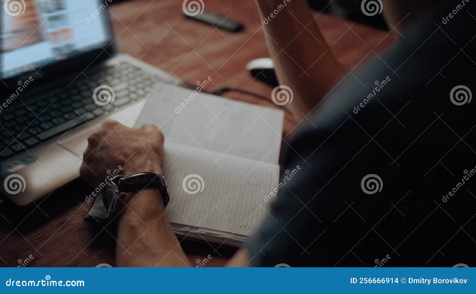 Man Working on Modern Office at Night.Overtime Work in Office Stock ...