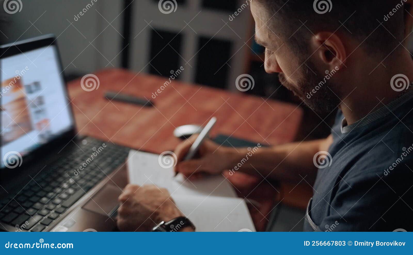 Man Working on Modern Office at Night.Overtime Work in Office Stock ...