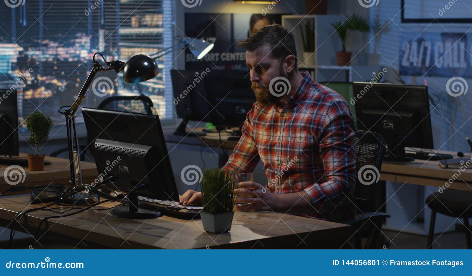 Man Working at Night in the Office Stock Image - Image of adult ...