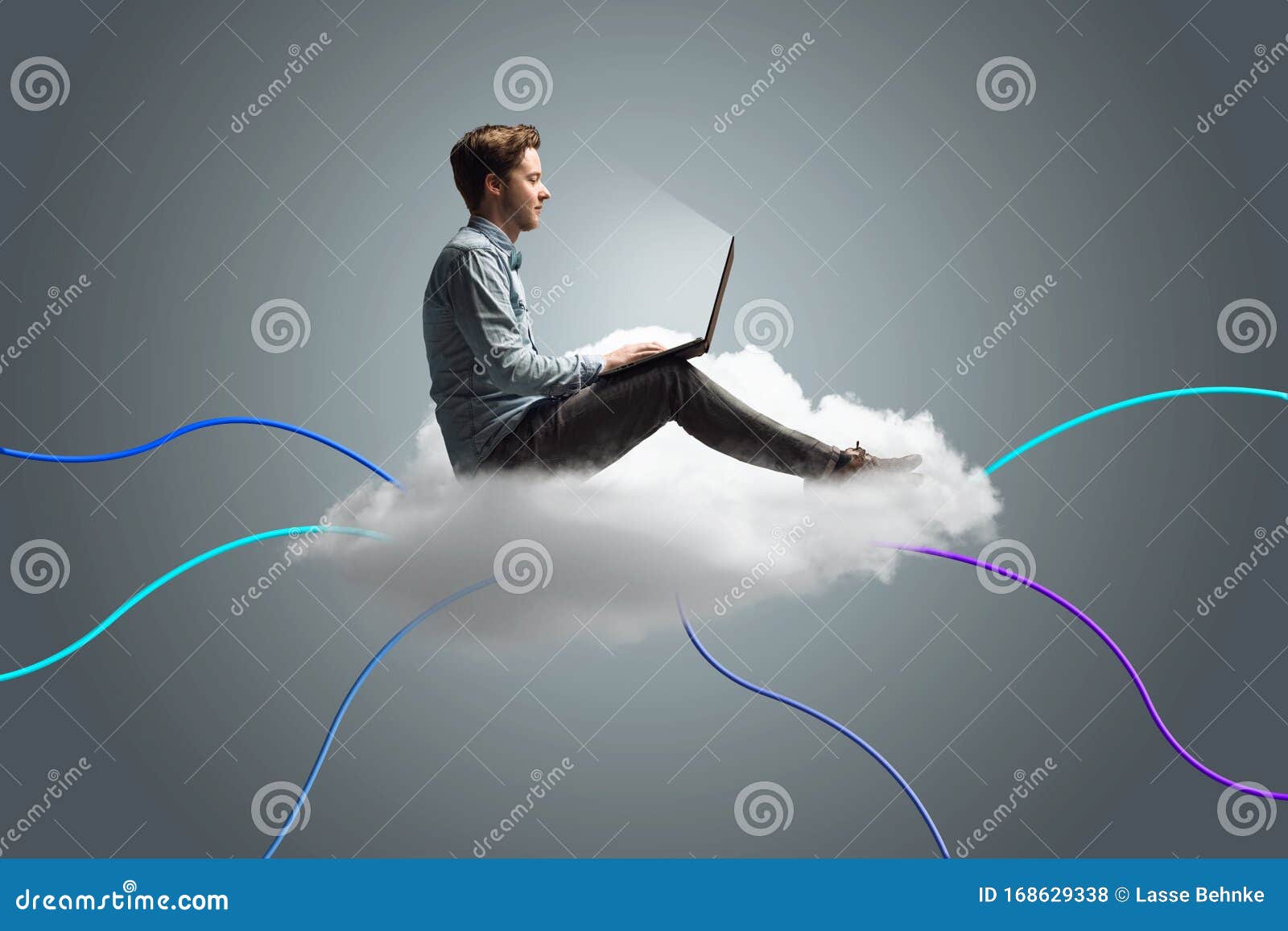 Man working on a cloud stock photo. Image of berflieger - 168629338