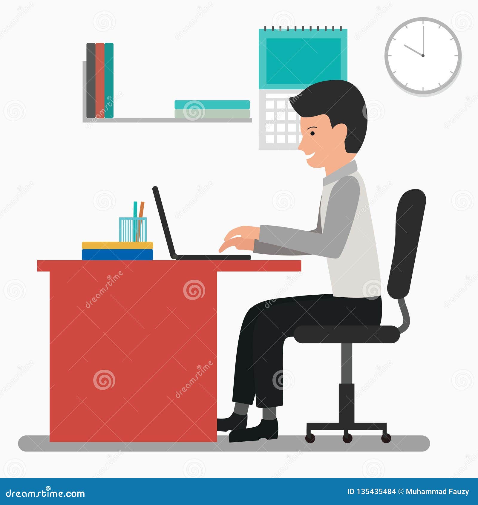 Man Working in Office Vector Illustration with Flat Design Stock Vector ...