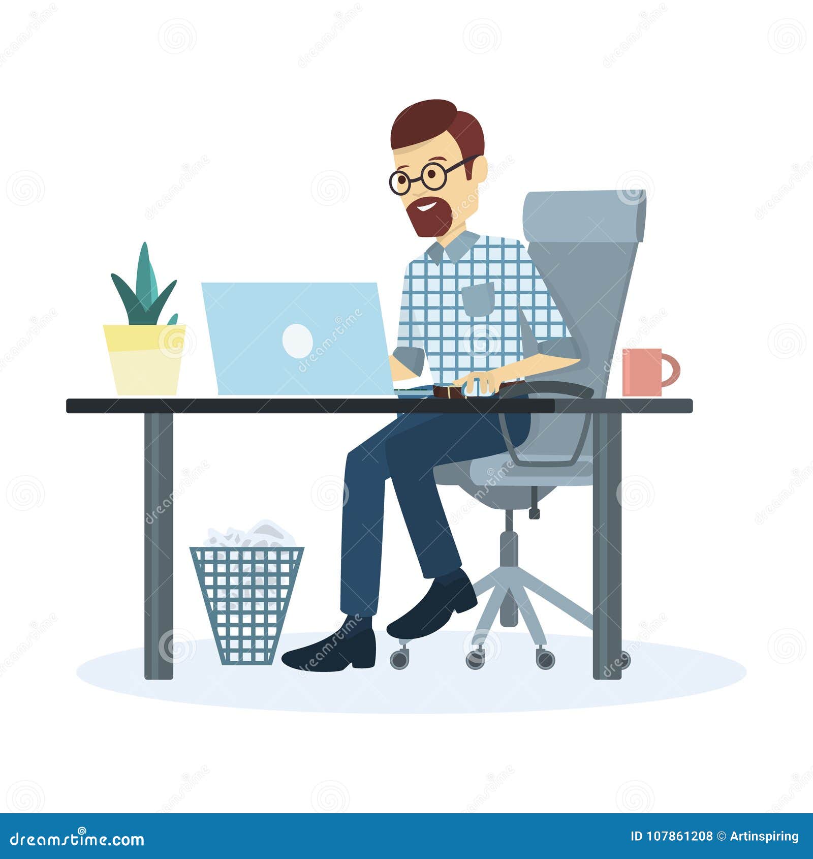 Man working at office. stock vector. Illustration of computer - 107861208