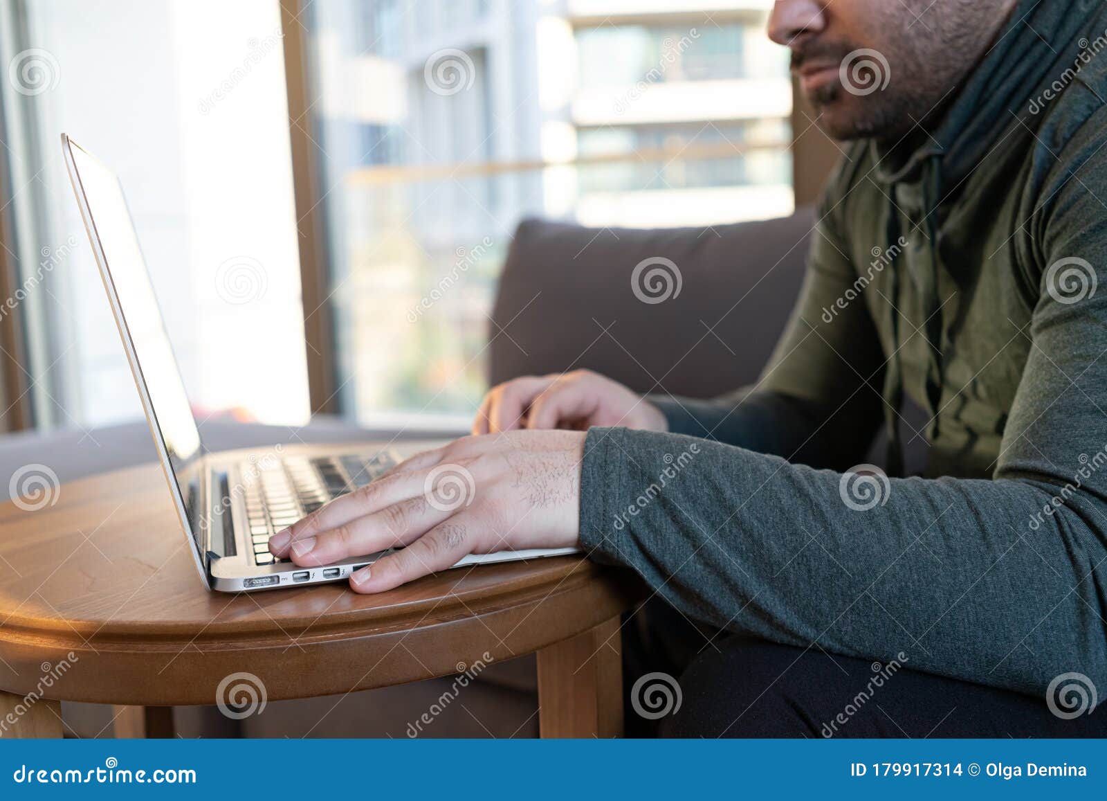 Man Working Online at Home or Study Using Laptop on Sofa. Stay Home ...