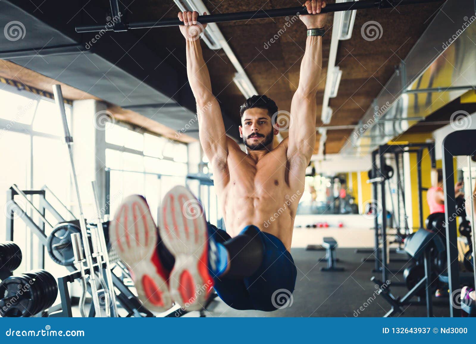 Man Working Out in Gym and Flexing Abs Stock Image - Image of athlete ...