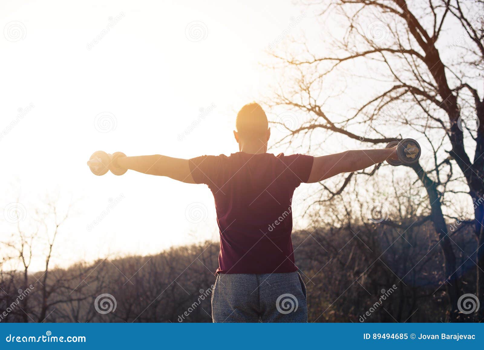 Man Working Out in Nature, Weight Lifting Stock Image - Image of glove ...