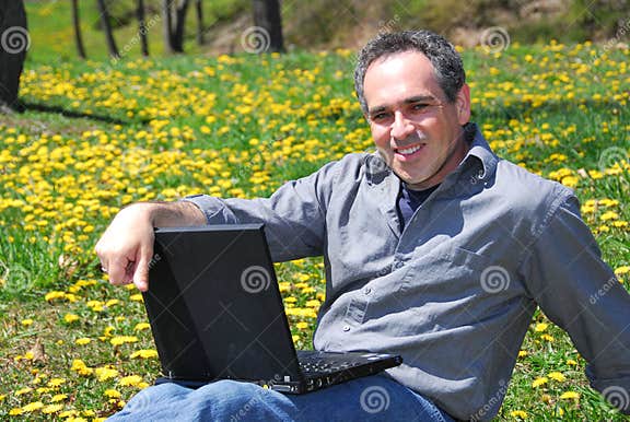Man working outside stock image. Image of happy, connection - 750861